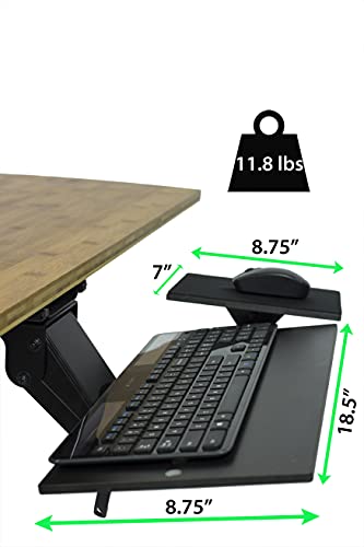 KT1 Ergonomic Under-Desk Computer Keyboard Tray adjustable height angle negative tilt sliding pull out platform swivels 360 slides office products furniture desktop accessories with mouse pad black