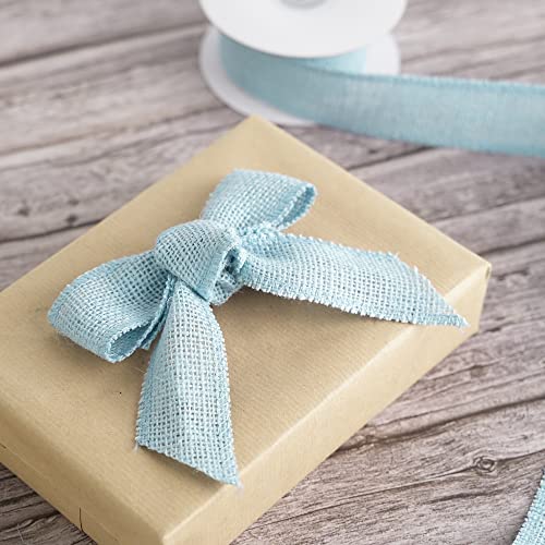 MEEDEE Light Blue Burlap Ribbon Natural Jute Burlap Ribbon Blue Ribbon For Baby Shower 1.5 Inch Jute Ribbon For Gift Wrapping Fabric Ribbon Craft Ribbon For Burlap Bow Rustic Home Party Decor, 10 Yard