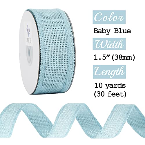 MEEDEE Light Blue Burlap Ribbon Natural Jute Burlap Ribbon Blue Ribbon For Baby Shower 1.5 Inch Jute Ribbon For Gift Wrapping Fabric Ribbon Craft Ribbon For Burlap Bow Rustic Home Party Decor, 10 Yard