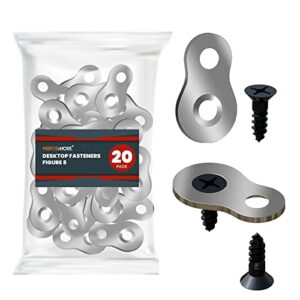 20 pack figure 8 shaped steel desk top fastener clip, heavy duty figure-eight fasteners table top connector or desk top fastener clip, solid steel with nickel screws