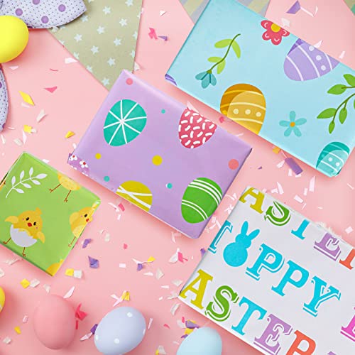 Whaline 12 Sheet Easter Wrapping Paper 6 Designs Easter Egg Bunny Rabbit Wrapping Paper Watercolor Cartoon Art Paper for Spring Holiday Birthday Baby Shower Party Gift Wrap DIY Craft, 19.7 x 27.6 in