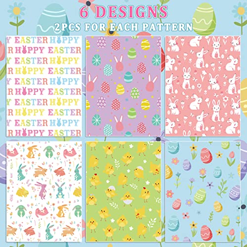 Whaline 12 Sheet Easter Wrapping Paper 6 Designs Easter Egg Bunny Rabbit Wrapping Paper Watercolor Cartoon Art Paper for Spring Holiday Birthday Baby Shower Party Gift Wrap DIY Craft, 19.7 x 27.6 in