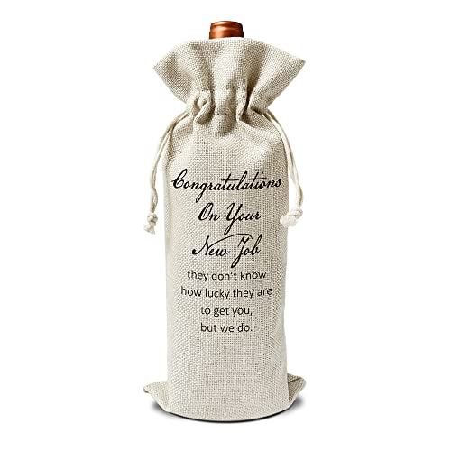 Congratulationg on Your New Job Wine Gift Bags - Gift for Co-worker, Collegues, Friend, Family, New Job - Reusable Burlap With Drawstring Gift Bag (5.5"x 13.5")-1 Pcs/jiu055