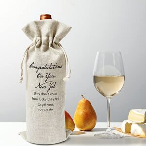 Congratulationg on Your New Job Wine Gift Bags - Gift for Co-worker, Collegues, Friend, Family, New Job - Reusable Burlap With Drawstring Gift Bag (5.5"x 13.5")-1 Pcs/jiu055