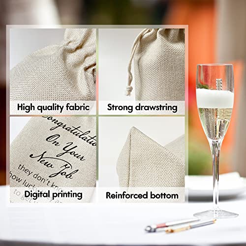 Congratulationg on Your New Job Wine Gift Bags - Gift for Co-worker, Collegues, Friend, Family, New Job - Reusable Burlap With Drawstring Gift Bag (5.5"x 13.5")-1 Pcs/jiu055