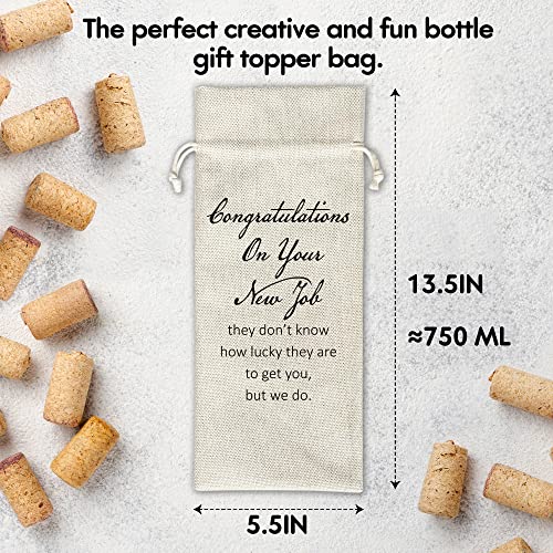 Congratulationg on Your New Job Wine Gift Bags - Gift for Co-worker, Collegues, Friend, Family, New Job - Reusable Burlap With Drawstring Gift Bag (5.5"x 13.5")-1 Pcs/jiu055