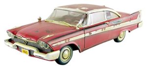 auto world – christine 1958 plymouth fury in red – dirty version – 1/18 scale die cast collectible model muscle car for kids and adults