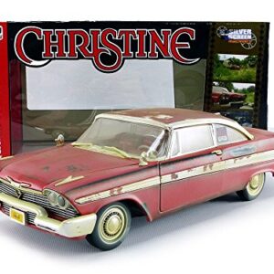 Auto World - Christine 1958 Plymouth Fury in Red - Dirty Version - 1/18 Scale Die Cast Collectible Model Muscle Car for Kids and Adults