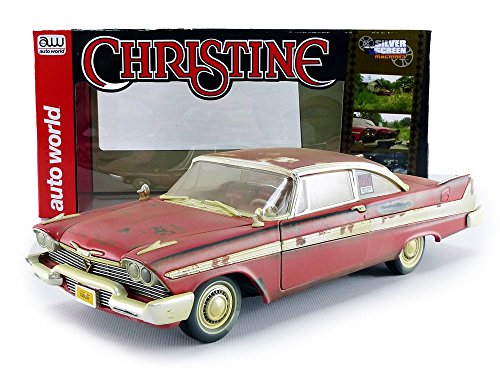 Auto World - Christine 1958 Plymouth Fury in Red - Dirty Version - 1/18 Scale Die Cast Collectible Model Muscle Car for Kids and Adults