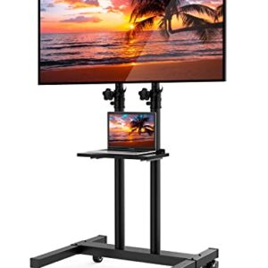 Mobile TV Stand with Wheels for 32 to 70 Inch Flat/Curved Panel Screen TVs Tilting TV Cart Height Adjustable Max VESA 600x400mm Extra Tall Rolling Floor Stand w/Shelf Supports TV up to 99lbs PGTVMC03