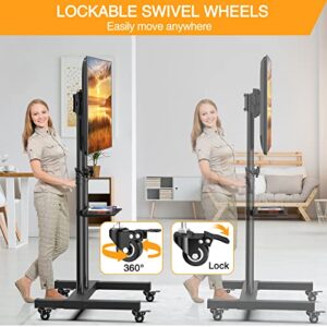 Mobile TV Stand with Wheels for 32 to 70 Inch Flat/Curved Panel Screen TVs Tilting TV Cart Height Adjustable Max VESA 600x400mm Extra Tall Rolling Floor Stand w/Shelf Supports TV up to 99lbs PGTVMC03