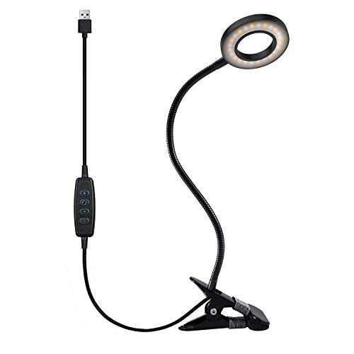 QQAPPU Clip Light Reading Lights 48 LED Clamp-on Desk Lamp with 3 Color Modes and 10 Brightness Dimmable, 360 ° Flexible Gooseneck Book Clamp Light for Video Conference Lighting Headboard