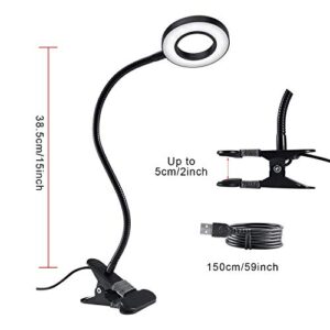 QQAPPU Clip Light Reading Lights 48 LED Clamp-on Desk Lamp with 3 Color Modes and 10 Brightness Dimmable, 360 ° Flexible Gooseneck Book Clamp Light for Video Conference Lighting Headboard