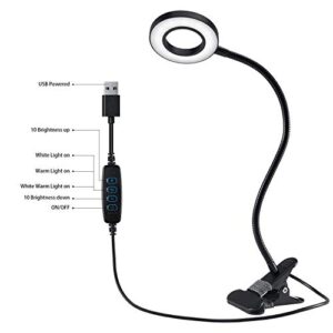 QQAPPU Clip Light Reading Lights 48 LED Clamp-on Desk Lamp with 3 Color Modes and 10 Brightness Dimmable, 360 ° Flexible Gooseneck Book Clamp Light for Video Conference Lighting Headboard