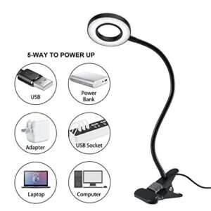 QQAPPU Clip Light Reading Lights 48 LED Clamp-on Desk Lamp with 3 Color Modes and 10 Brightness Dimmable, 360 ° Flexible Gooseneck Book Clamp Light for Video Conference Lighting Headboard