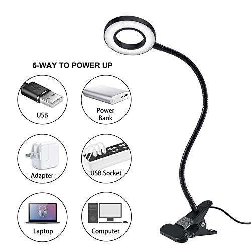 QQAPPU Clip Light Reading Lights 48 LED Clamp-on Desk Lamp with 3 Color Modes and 10 Brightness Dimmable, 360 ° Flexible Gooseneck Book Clamp Light for Video Conference Lighting Headboard