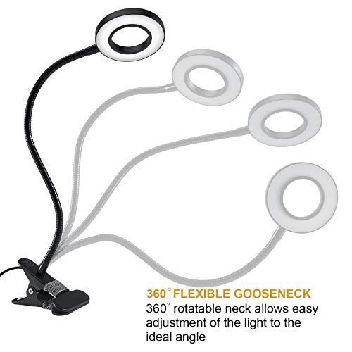 QQAPPU Clip Light Reading Lights 48 LED Clamp-on Desk Lamp with 3 Color Modes and 10 Brightness Dimmable, 360 ° Flexible Gooseneck Book Clamp Light for Video Conference Lighting Headboard