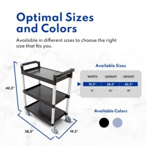 New Star Foodservice 54569 350-Pound Plastic 3-Tier Utility Bus Cart with Locking Casters, 42.5 "x19.5" x 38.5", Gray