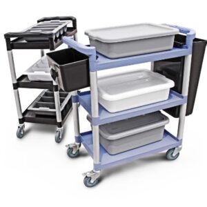 New Star Foodservice 54569 350-Pound Plastic 3-Tier Utility Bus Cart with Locking Casters, 42.5 "x19.5" x 38.5", Gray