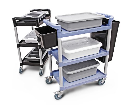 New Star Foodservice 54569 350-Pound Plastic 3-Tier Utility Bus Cart with Locking Casters, 42.5 "x19.5" x 38.5", Gray