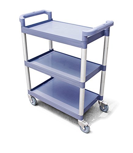 New Star Foodservice 54569 350-Pound Plastic 3-Tier Utility Bus Cart with Locking Casters, 42.5 "x19.5" x 38.5", Gray