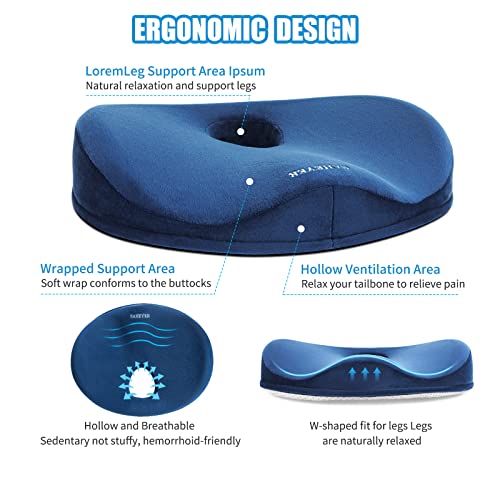 SAHEYER Seat Cushion for Tailbone Pain Relief,Office Chair Cushion for Sciatic Nerve Pain Relief,Butt Pillow for Enhanced Comfort in Long-Term Sitting,（Blue）