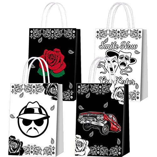 Nuwontun 16pcs Cholo Party Bags with Handles for Early 2000s Old School Themed Teens Lowrider Party Supplies Goody Treat Candy Bags cholo theme party decorations