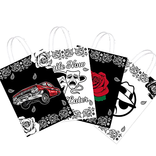 Nuwontun 16pcs Cholo Party Bags with Handles for Early 2000s Old School Themed Teens Lowrider Party Supplies Goody Treat Candy Bags cholo theme party decorations