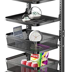 4 Tier Rolling Cart, Hanging Adjustable Utility Cart for Kitchen Pot Holder Office Laundry Bathroom, Black