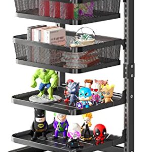 4 Tier Rolling Cart, Hanging Adjustable Utility Cart for Kitchen Pot Holder Office Laundry Bathroom, Black