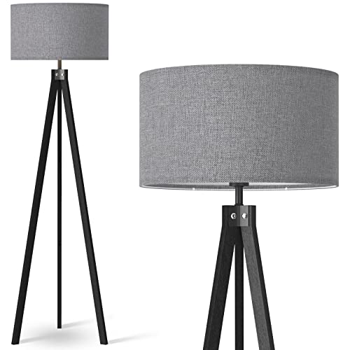 LEPOWER Wood Tripod Floor Lamp, Mid Century Standing Lamp, Modern Design Standing Lamp for Living Room, Bedroom, Study Room and Office, Flaxen Lamp Shade with E26 Lamp Base