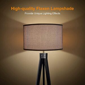 LEPOWER Wood Tripod Floor Lamp, Mid Century Standing Lamp, Modern Design Standing Lamp for Living Room, Bedroom, Study Room and Office, Flaxen Lamp Shade with E26 Lamp Base