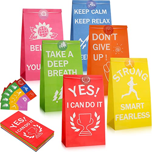 30 Pcs Motivational Party Favor Bags, Inspirational Quote Small Gift Bags, 6 Solid Colored Small Paper Bags, Candy Goodie Paper Treat Bags for Kids Birthday Baby Shower, 9.45 x 5.12 x 3.15 Inches