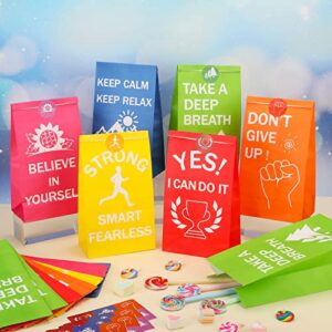 30 Pcs Motivational Party Favor Bags, Inspirational Quote Small Gift Bags, 6 Solid Colored Small Paper Bags, Candy Goodie Paper Treat Bags for Kids Birthday Baby Shower, 9.45 x 5.12 x 3.15 Inches