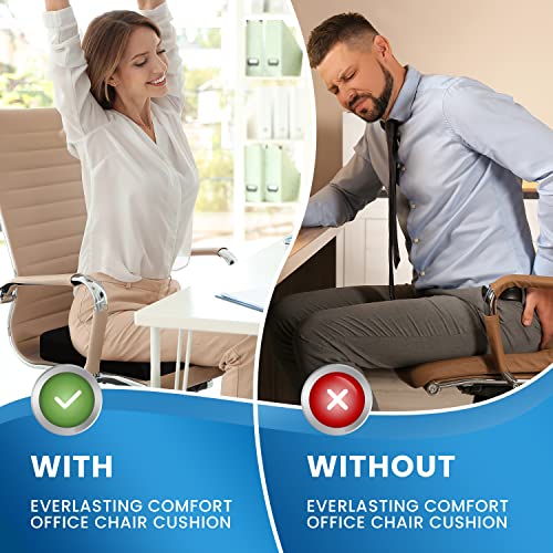 Everlasting Comfort Memory Foam Office Chair Cushion - Extra Wide and Thick Desk Chair Cushion for More Comfort - Butt Pillow Seat Cushion Pad for Leg, Butt, Sciatica, and Back Pain Relief - Car, Work