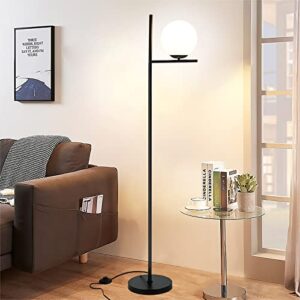 dllt modern led sphere floor lamp-9w frosted glass globe standing lamps for bedroom, energy saving mid century tall pole standing accent lighting for living room, office, bedroom, black