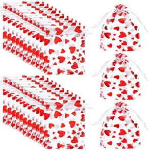 llxieym 150 pieces valentine’s day love heart organza bags gift bags jewelry pouches drawstring pouches candy goodies bags food storage bags for valentine’s day wedding, 3 x 4 inches