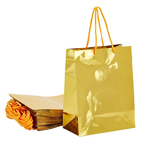 Gold Gift Bags with Handles, Small Gift Bag (9.25 x 8 x 4.25 in, 24 Pack)