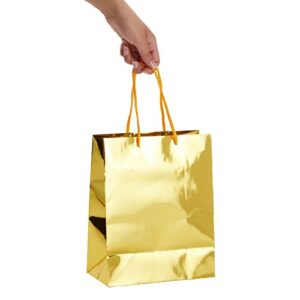 Gold Gift Bags with Handles, Small Gift Bag (9.25 x 8 x 4.25 in, 24 Pack)