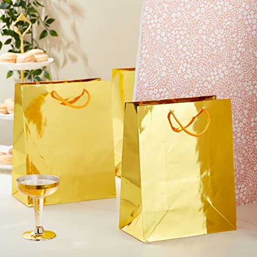 Gold Gift Bags with Handles, Small Gift Bag (9.25 x 8 x 4.25 in, 24 Pack)