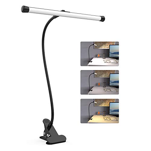 YOUKOYI LED Desk Lamp with Clamp, Flexible Gooseneck Arm Drafting Table Lamp, 10 Brightness Levels, 3 Color Modes, Can be Power by USB, 5W for Headboard, Workbench, Studio, Bedside Reading -- Black