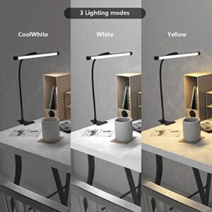 YOUKOYI LED Desk Lamp with Clamp, Flexible Gooseneck Arm Drafting Table Lamp, 10 Brightness Levels, 3 Color Modes, Can be Power by USB, 5W for Headboard, Workbench, Studio, Bedside Reading -- Black