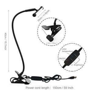 YOUKOYI LED Desk Lamp with Clamp, Flexible Gooseneck Arm Drafting Table Lamp, 10 Brightness Levels, 3 Color Modes, Can be Power by USB, 5W for Headboard, Workbench, Studio, Bedside Reading -- Black