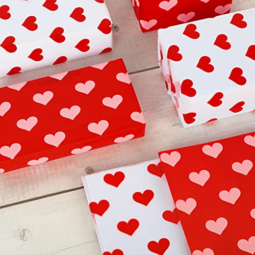 Whaline Tissue Paper White Red Heart Wrapping Paper Romantic Gift Wrapping Tissue Paper Art Paper Crafts for Valentine's Day Anniversary Birthday Wedding Decor, 100 Sheet