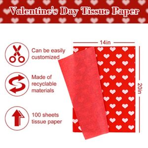 Whaline Tissue Paper White Red Heart Wrapping Paper Romantic Gift Wrapping Tissue Paper Art Paper Crafts for Valentine's Day Anniversary Birthday Wedding Decor, 100 Sheet