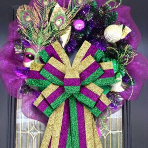 Hying Mardi Gras Ribbons for Wreath Bows, Glitter Gold Purple Green Wired Edge Ribbons Mardi Gras Stripes Craft Ribbons for Gift Wrapping Fat Tuesday Carnival Party Decoration Supplies, 2.5"×10 Yards