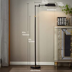 RAYINIGHT Dimmable LED Pharmacy Floor Lamp for Living Room, Full Range Dimming Bedroom Floor Lamp, Adjustable Height Standing Lamp for Bedroom with 350° Swing Arm for Reading, Living Room, Office