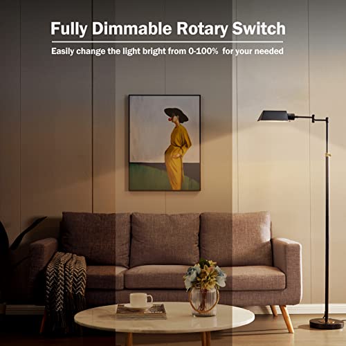 RAYINIGHT Dimmable LED Pharmacy Floor Lamp for Living Room, Full Range Dimming Bedroom Floor Lamp, Adjustable Height Standing Lamp for Bedroom with 350° Swing Arm for Reading, Living Room, Office