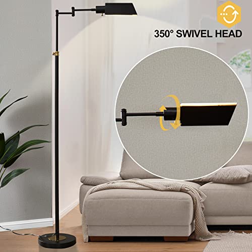 RAYINIGHT Dimmable LED Pharmacy Floor Lamp for Living Room, Full Range Dimming Bedroom Floor Lamp, Adjustable Height Standing Lamp for Bedroom with 350° Swing Arm for Reading, Living Room, Office