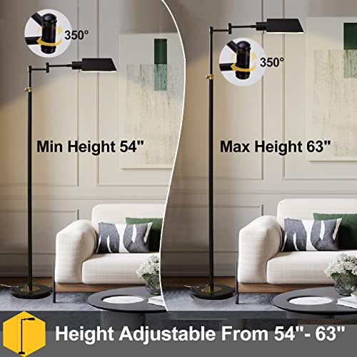 RAYINIGHT Dimmable LED Pharmacy Floor Lamp for Living Room, Full Range Dimming Bedroom Floor Lamp, Adjustable Height Standing Lamp for Bedroom with 350° Swing Arm for Reading, Living Room, Office